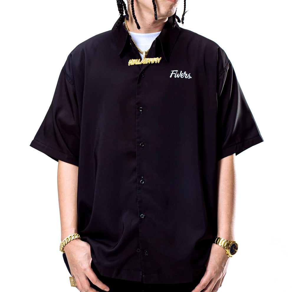 Cursive Logo Button Down Polo - Black – Fivers® - Official Webstore